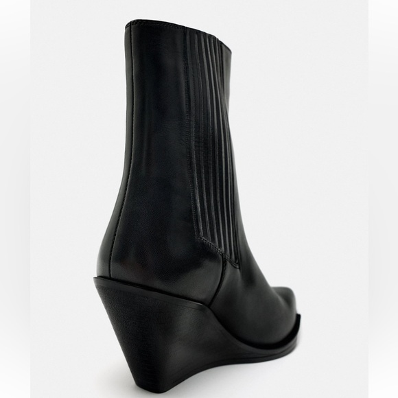 Zara | Shoes | Zara Wedge Leather Cowboy Ankle Boots Nwt | Poshmark